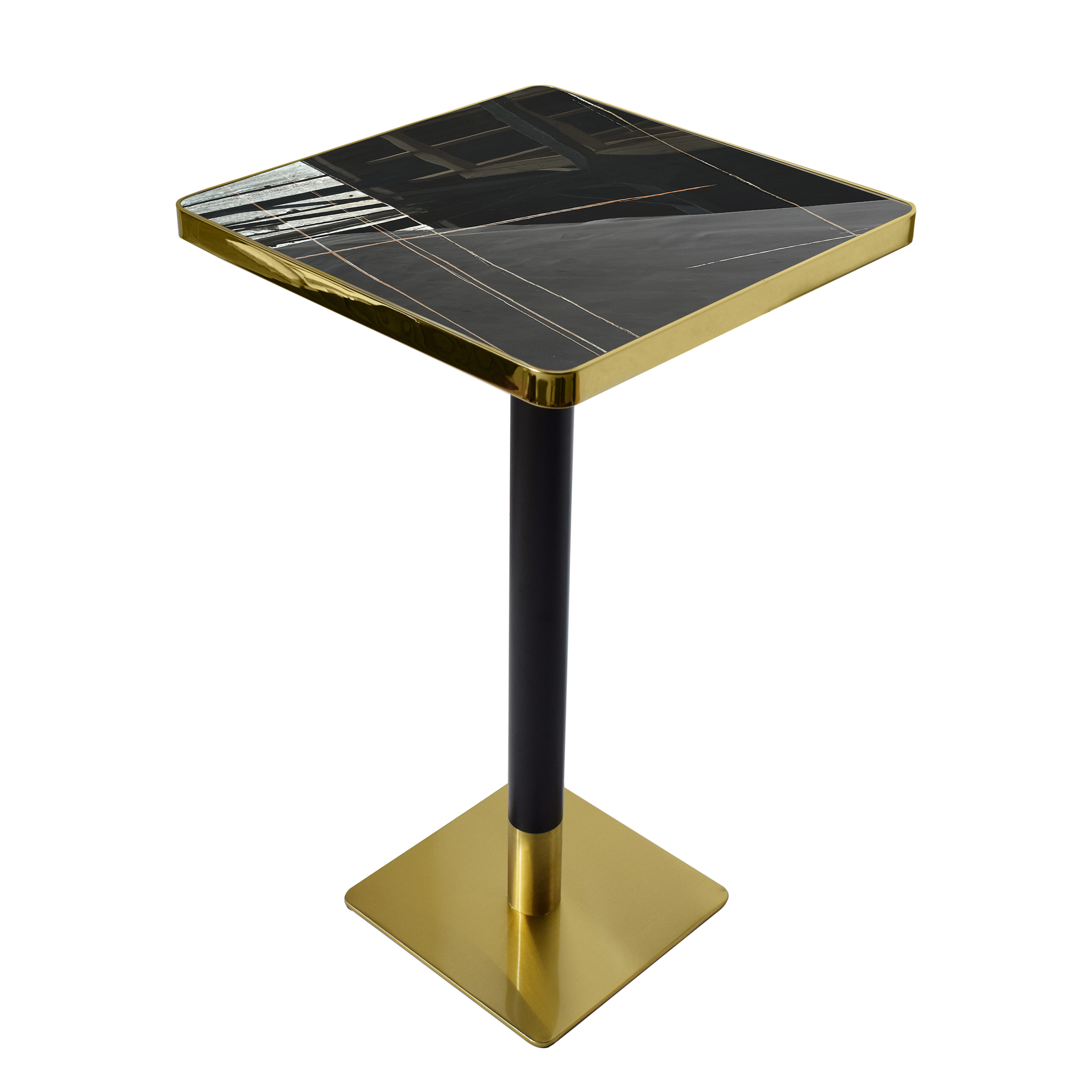 Elegant Marble Poseur Table - With Black & Gold Cast Iron Leg - Pexlz
